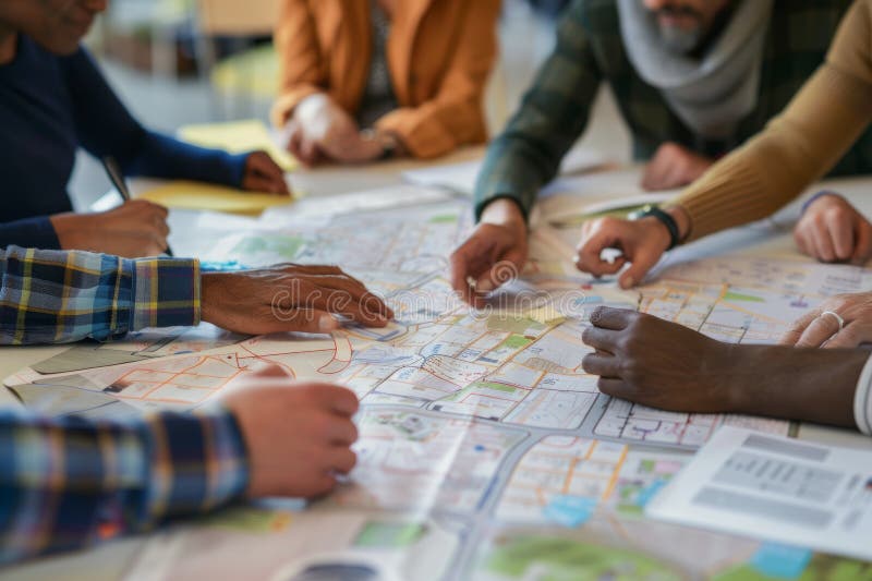 A Group of People Sitting Around a Table, Looking at a Map, Engaged in ...