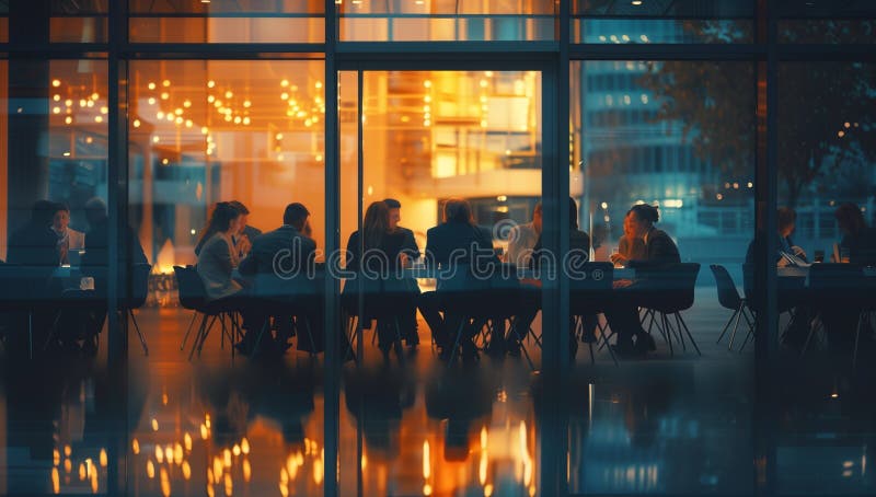 A Group of People Sitting Around a Table in an Office Building, with ...