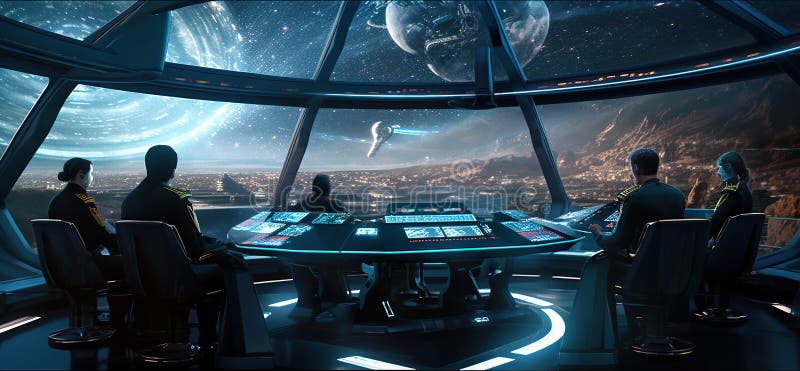 A Group of People Sitting Around a Table in a Spaceship. Generative AI ...