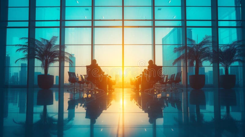 A Group of People Sitting in Chairs at a Table with Windows, AI Stock ...
