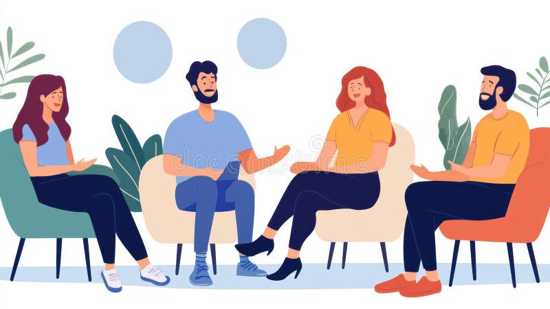 A Group of People Sitting in Chairs Talking To Each Other, AI Stock ...