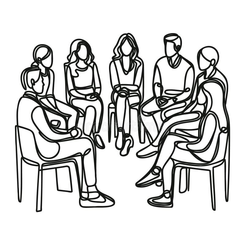 Group of People Sitting in a Circle for a Discussion or Meeting Drawn ...