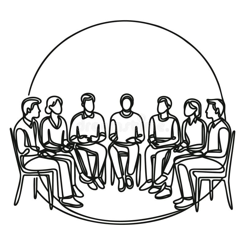 Group of People Sitting in a Circle for a Discussion or Meeting Drawn ...