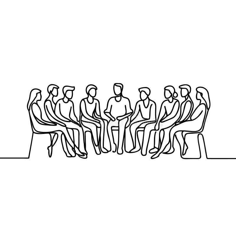 Group of People Sitting in a Circle for a Discussion or Meeting Drawn ...