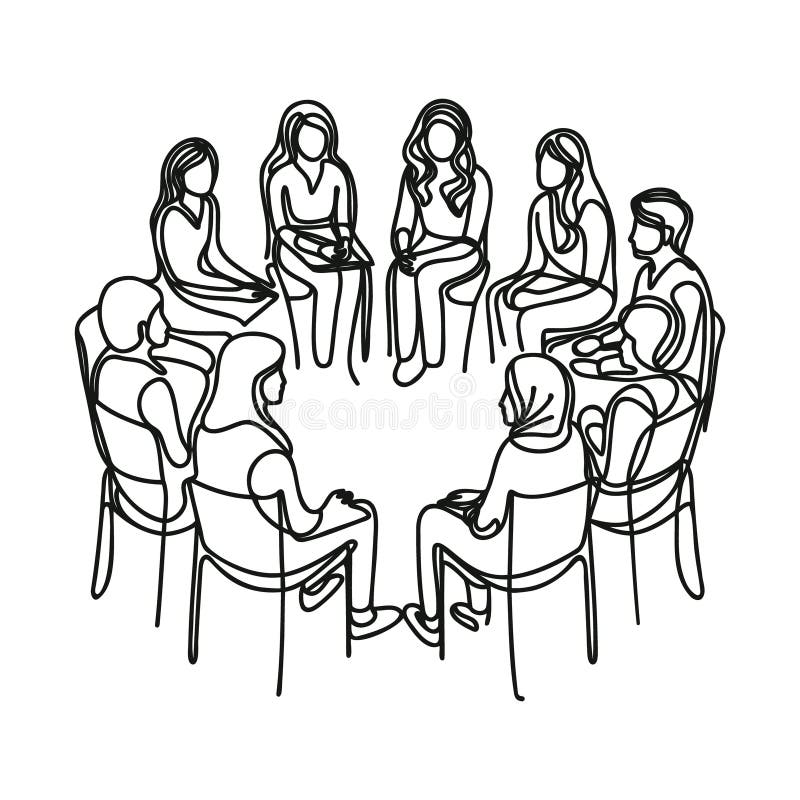 Group of People Sitting in a Circle for a Discussion or Meeting Drawn ...