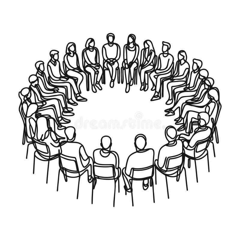 Group of People Sitting in a Circle for a Discussion or Meeting Drawn ...