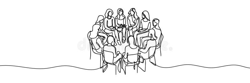 Group of People Sitting in a Circle for a Discussion or Meeting Drawn ...