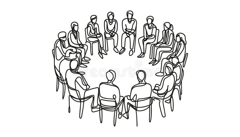 Group of People Sitting in a Circle for a Discussion or Meeting Drawn ...