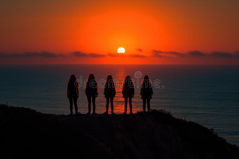 A Group of People are Sitting in a Field at Sunset Stock Photo - Image ...