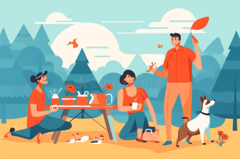 Cartoon Family At Picnic Table