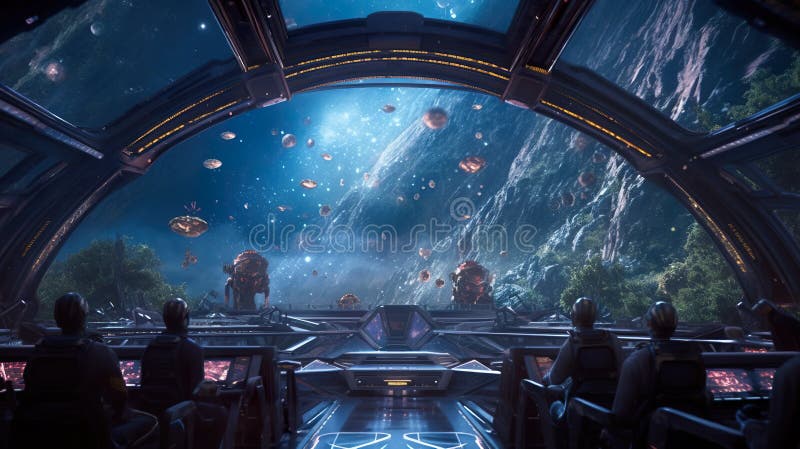 A Group of People Sitting in a Spaceship Looking at a Screen ...