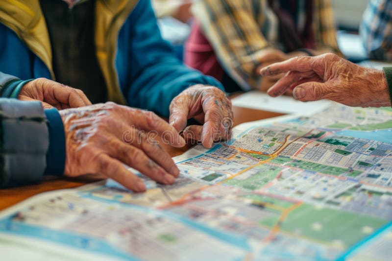 A Group of People Sitting at a Table, Intensely Looking at a Map and ...