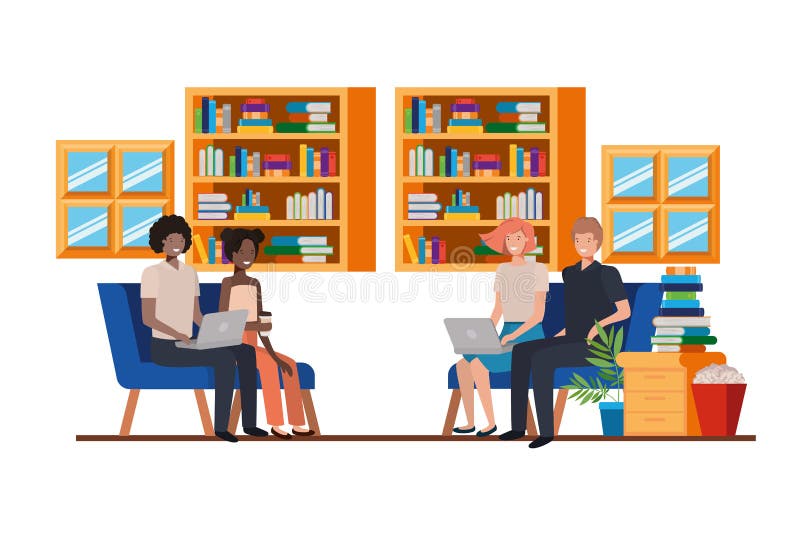 Group of People Sitting in the Work Office Stock Vector - Illustration ...