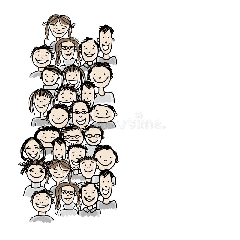 Group of People, Sketch for Your Design Stock Vector - Illustration of ...