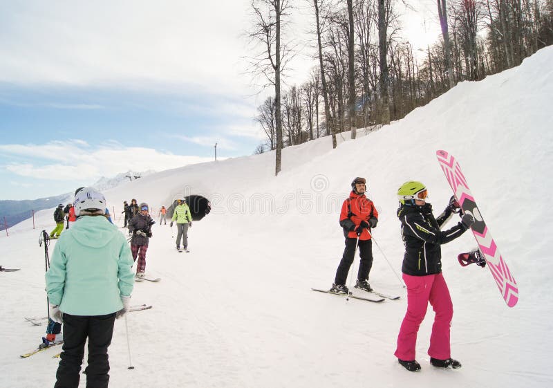 A group of people on skis. editorial photo. Image of cable - 85208561