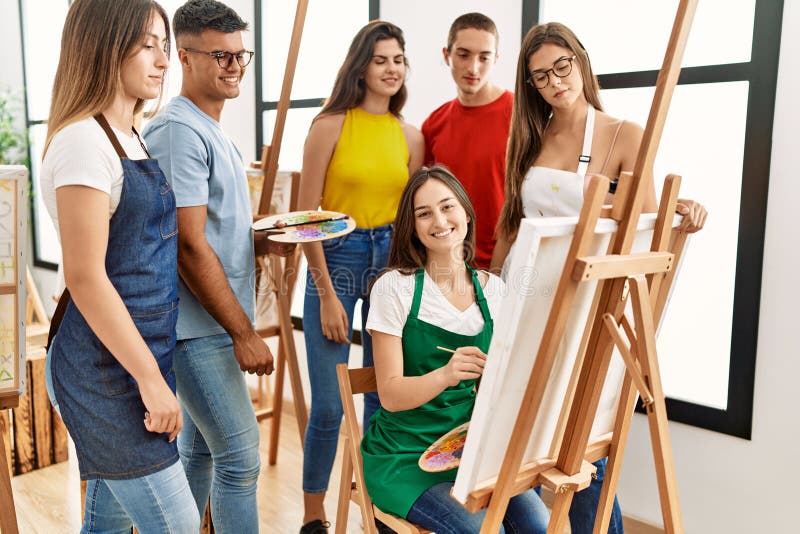 Group of People Smiling Happy Drawing at Art Studio Stock Photo - Image ...