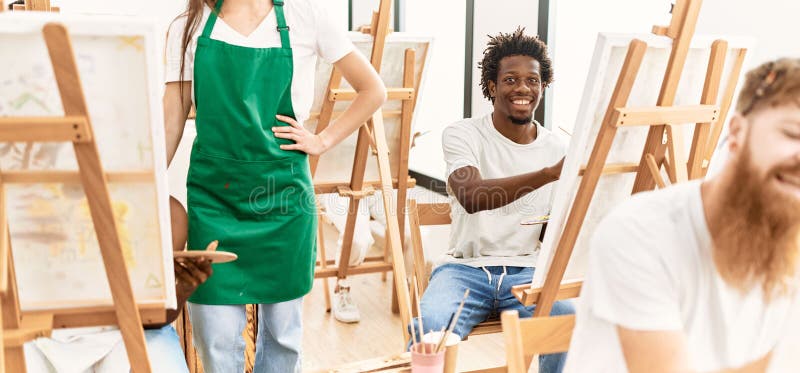 Group of People Smiling Happy Drawing at Art Studio Stock Photo - Image ...