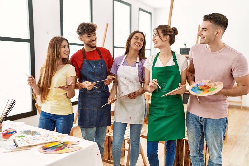 Group of People Smiling Happy Drawing at Art Studio Stock Photo - Image ...