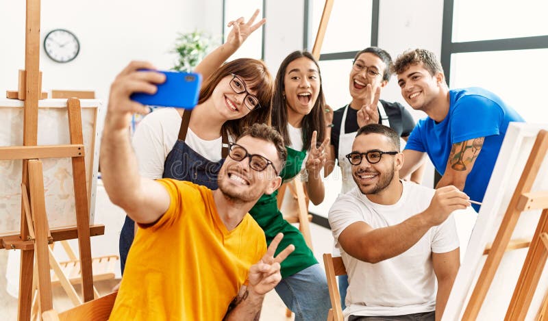 Group of People Smiling Happy Drawing at Art Studio Stock Photo - Image ...