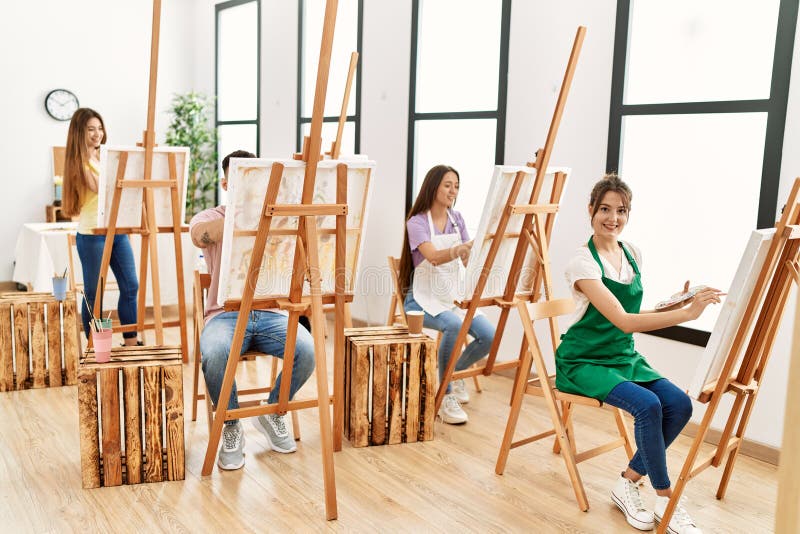 Group of People Smiling Happy Drawing at Art Studio Stock Photo - Image ...