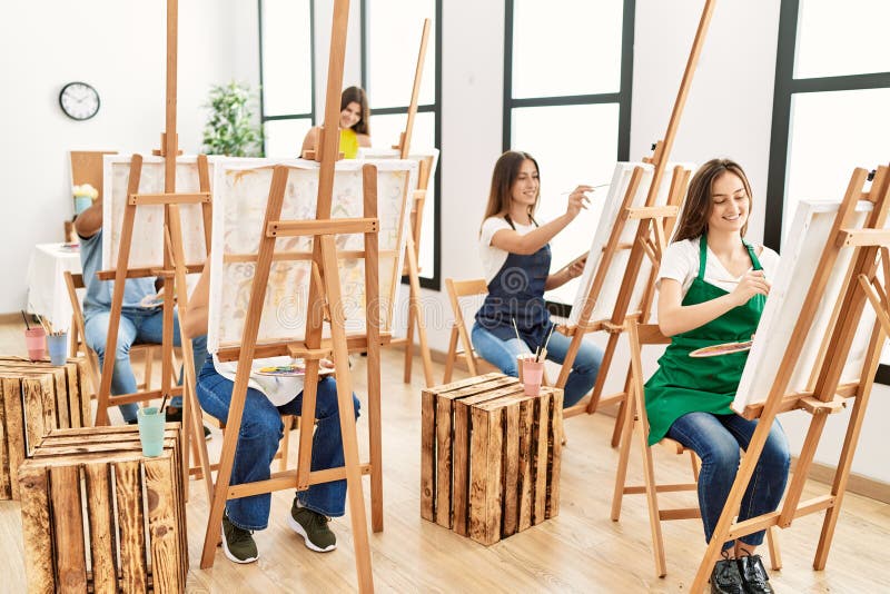Group of People Smiling Happy Drawing at Art Studio Stock Photo - Image ...