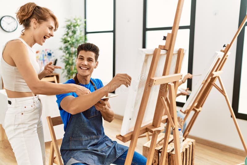 Group of People Smiling Happy Drawing at Art Studio Stock Photo - Image ...
