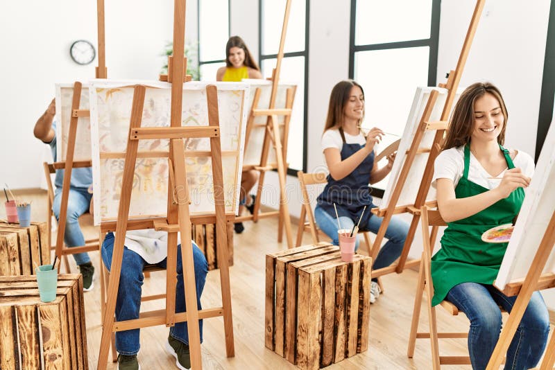 Group of People Smiling Happy Drawing at Art Studio Stock Photo - Image ...