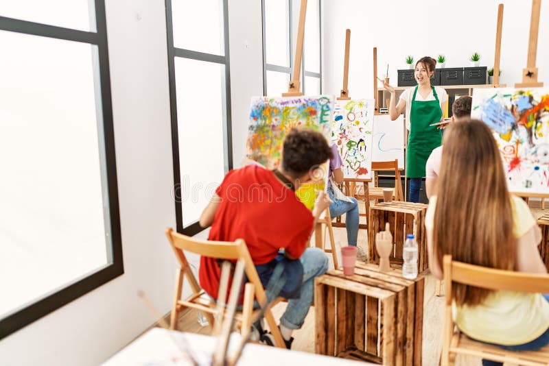 Group of People Smiling Happy Having Paint Class at Art Studio Stock ...