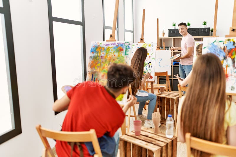 Group of People Smiling Happy Having Paint Class at Art Studio Stock ...