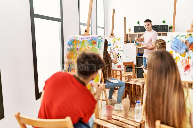 Group of People Smiling Happy Having Paint Class at Art Studio Stock ...