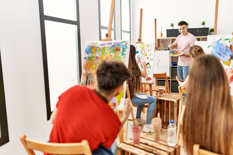 Group of People Smiling Happy Having Paint Class at Art Studio Stock ...