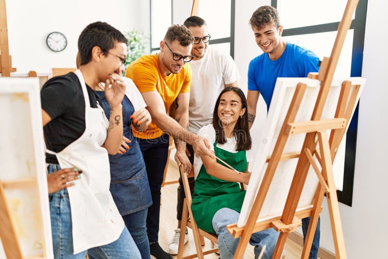 Group of People Smiling Happy and Looking Draw of Partner at Art Studio ...