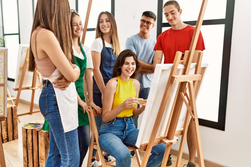 Group of People Smiling Happy and Looking Draw of Partner at Art Studio ...