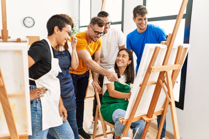 Group of People Smiling Happy and Looking Draw of Partner at Art Studio ...