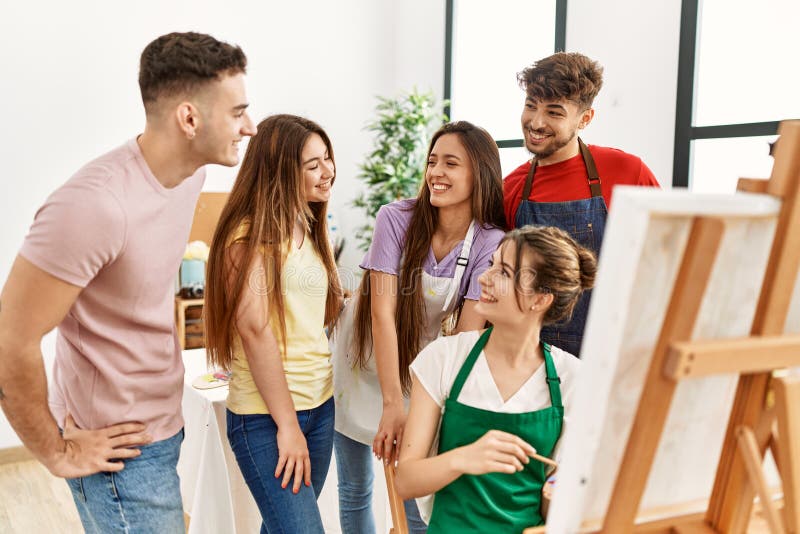Group of People Smiling Happy and Looking Draw of Partner at Art Studio ...