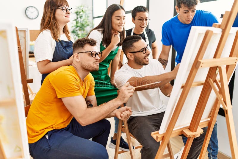 Group of People Smiling Happy and Looking Draw of Partner at Art Studio ...