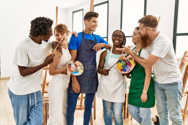 Group of People Smiling Happy Standing at Art Studio Stock Image ...