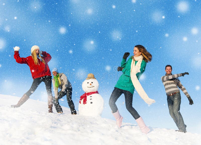 Group of People Snow Fight stock image. Image of group - 45185347