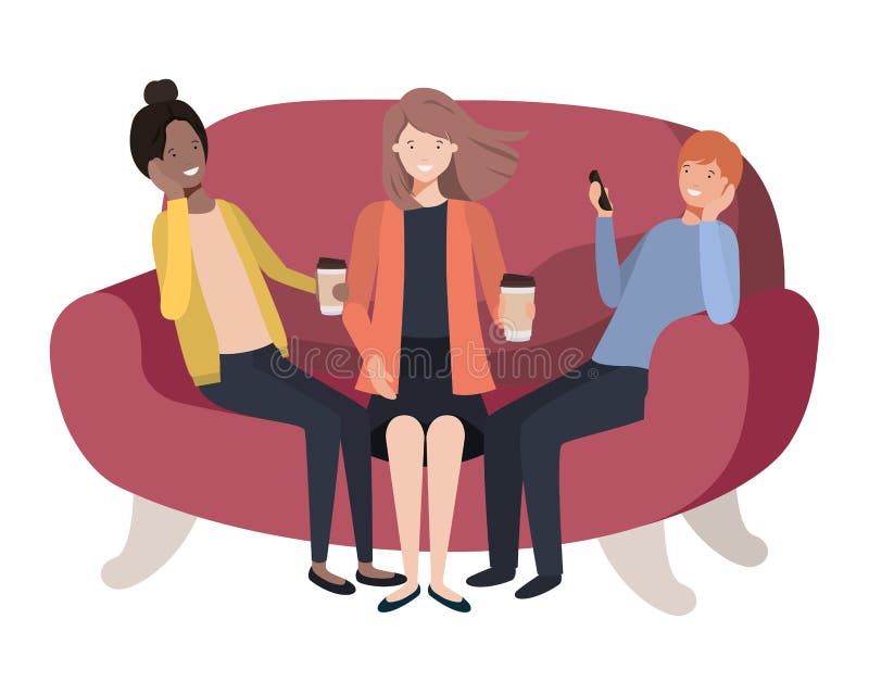 Group of People in Sofa Drinking Coffee Avatar Character Stock Vector ...