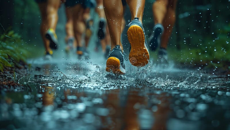 A Group of People Splashing through a Puddle for Fun in a Natural ...