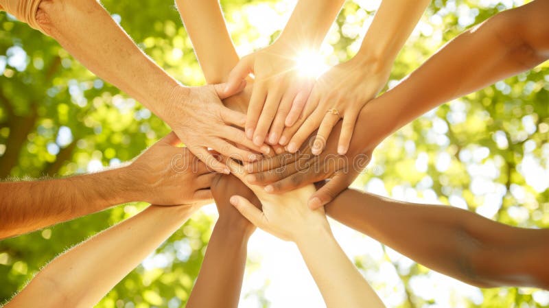 Group of People Stacking Their Hands Together in a Gesture of Unity and ...