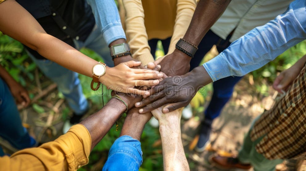 Group of People Stacking Their Hands Together in a Gesture of Unity and ...