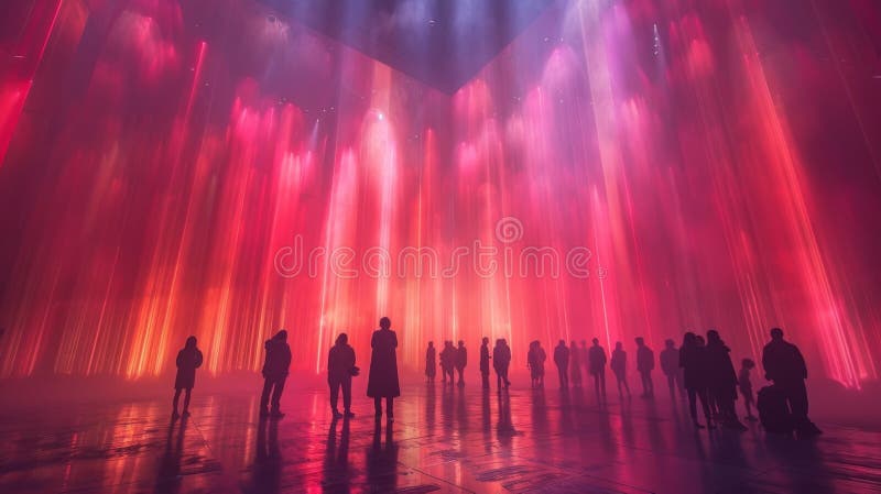 A Group of People Stand in Awe As Beams of Light and Sound Intersect ...