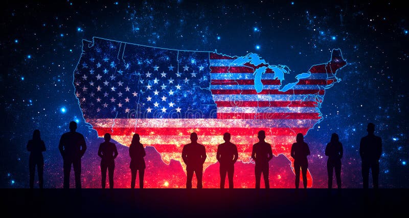 A Group of People Stand Behind a Large American Flag Stock Photo ...