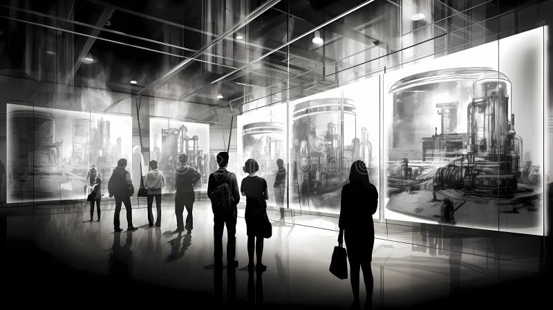 Group of People Looking at a Large Display Stock Illustration ...