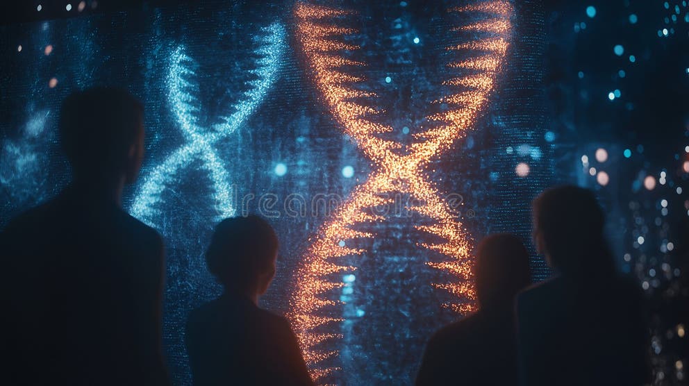 Silhouettes of People Admiring DNA Structure Display Science Exhibition ...