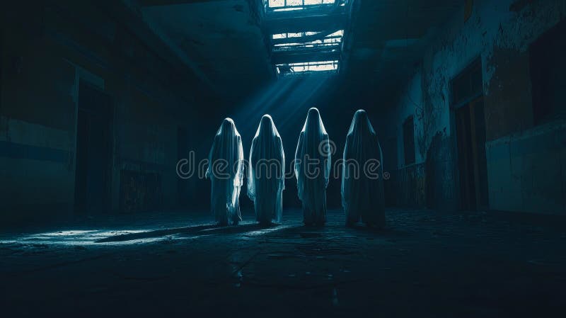 A Group of People Standing in an Abandoned Building Stock Photo - Image ...