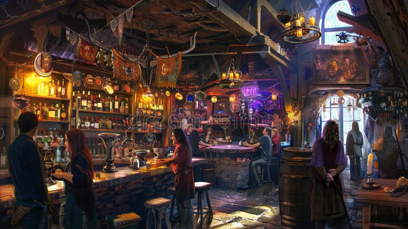 Group of People Standing Around a Bar Stock Image - Image of ...