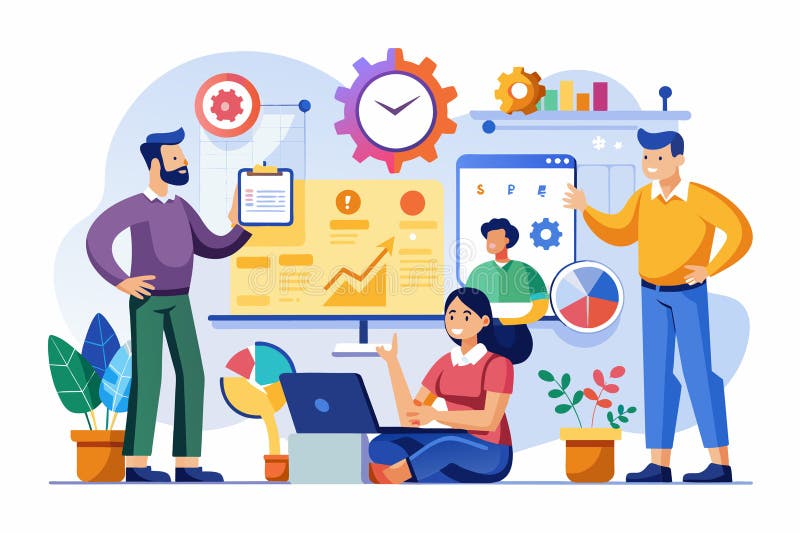 Group of People Standing Around a Board, Scrum Method Customizable ...