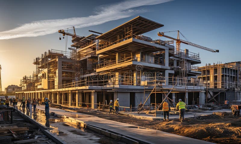 Group of People Standing Around Building Under Construction Stock Photo ...